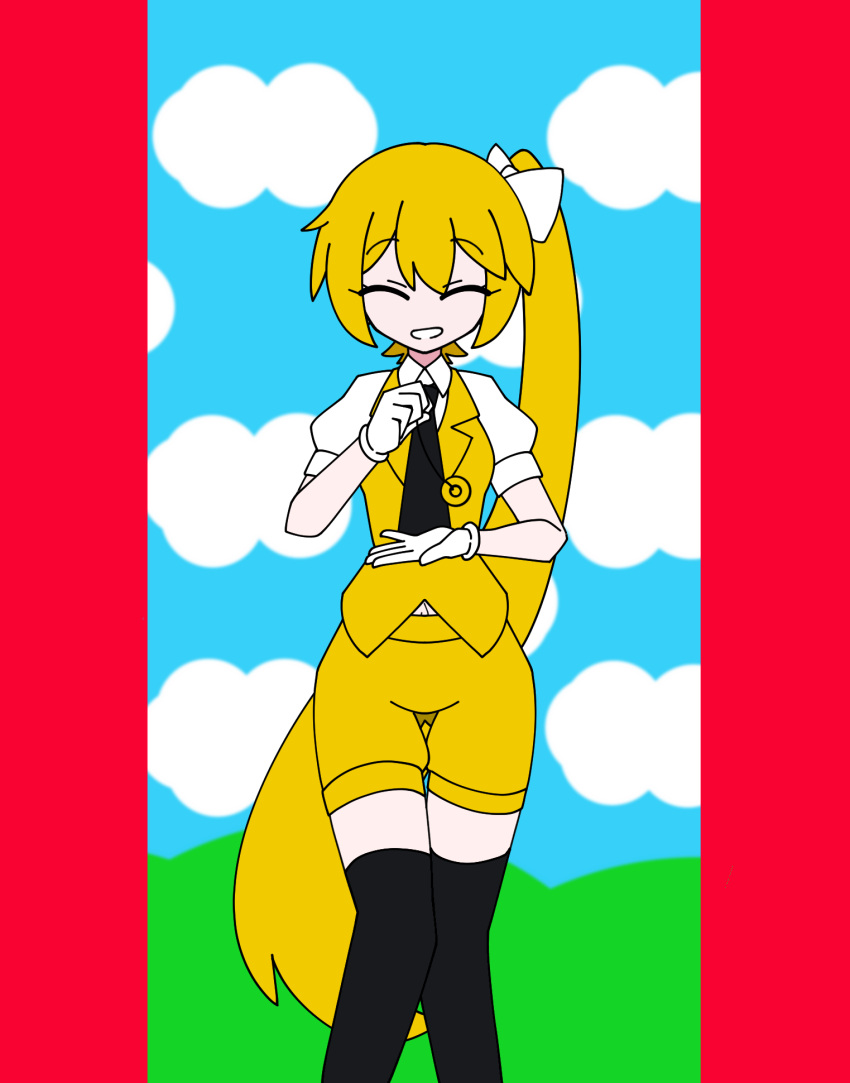 Safebooru - 1girl akita neru black thighhighs blonde hair closed eyes ...