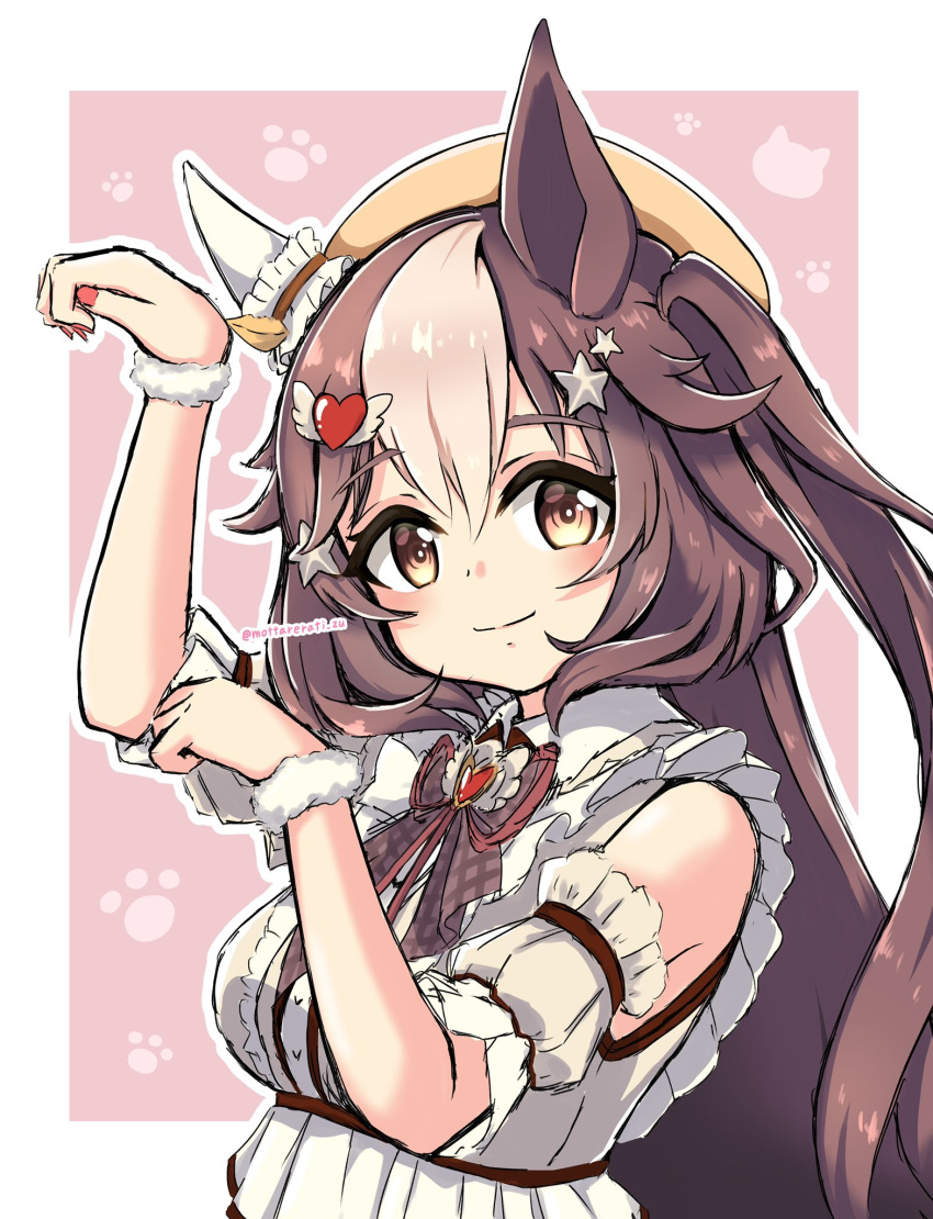 Safebooru - 1girl alternate hairstyle animal ears beret blush breasts brown eyes brown hair ...