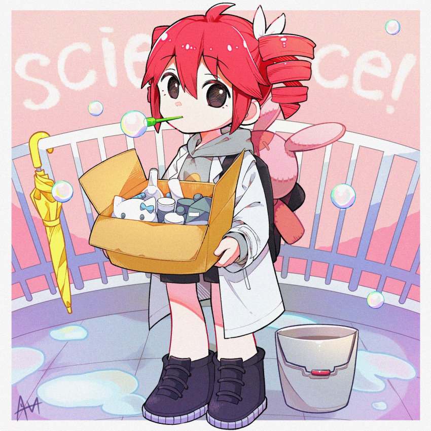 Safebooru - 1girl aged down ahoge alternate costume alternate eye color backpack bag beaker ...