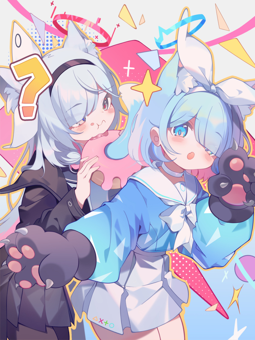 Safebooru - 2girls animal ear fluff animal ears arona (blue archive) blue archive blue hair blue ...