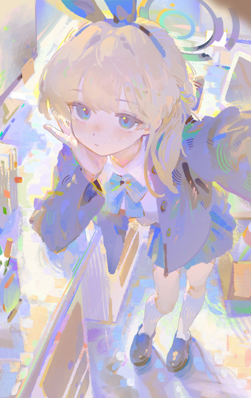 Safebooru - 1girl absurdres animal ears black shoes blonde hair blue archive blue bow blue ...