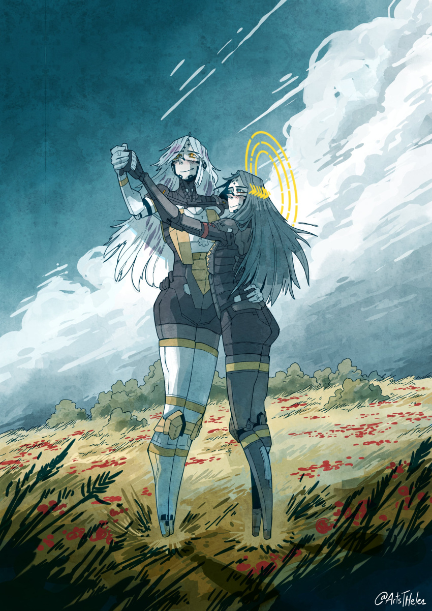 Safebooru - 2girls absurdres android artist name artsthelen blue hair ...