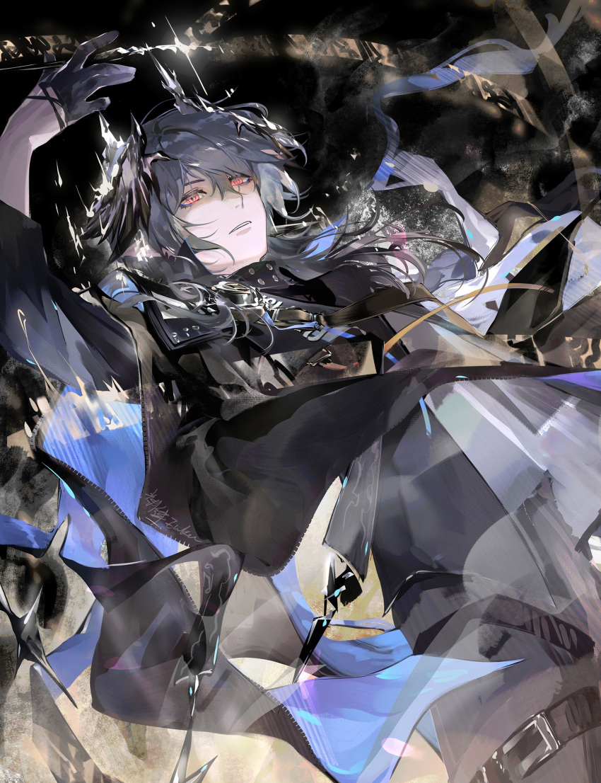 Safebooru - 1boy absurdres arknights black jacket black shirt casting spell diffraction spikes ...