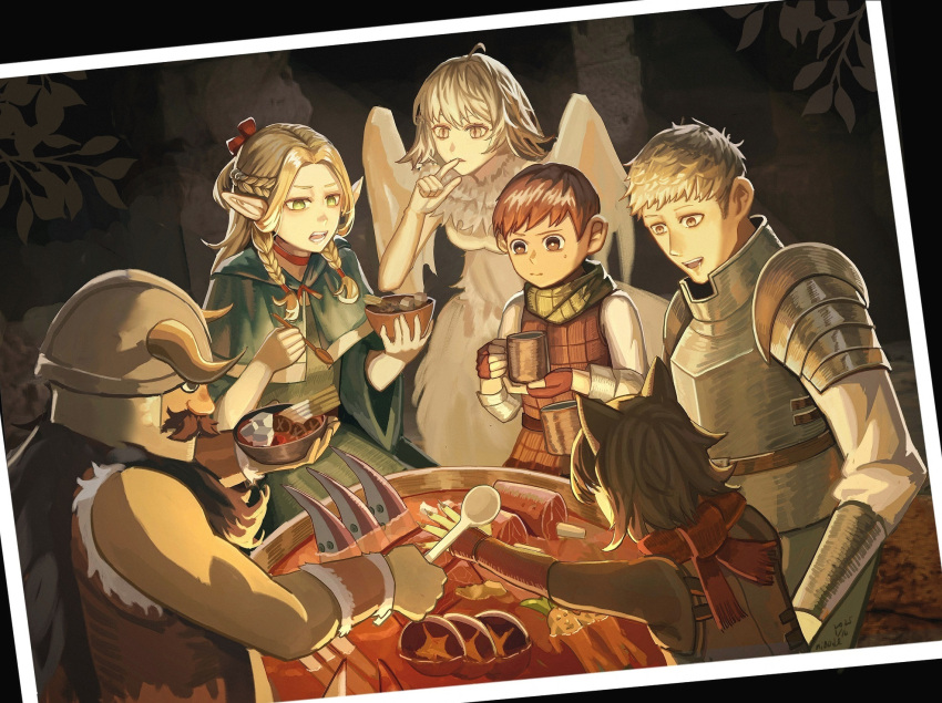 Safebooru - 3boys 3girls animal ears armor beard blonde hair blue robe ...