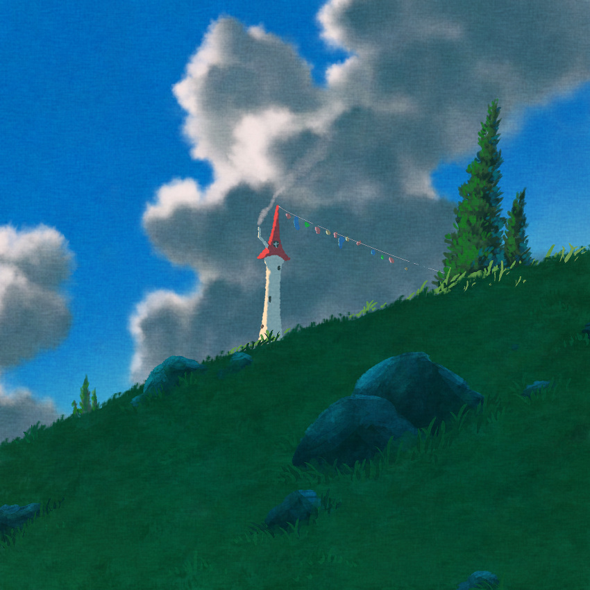 Safebooru - clouds cloudy sky day grass highres no humans original ...