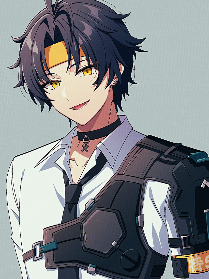 Safebooru - 1boy armor asaba harumasa black choker black hair black necktie choker cross cross ...