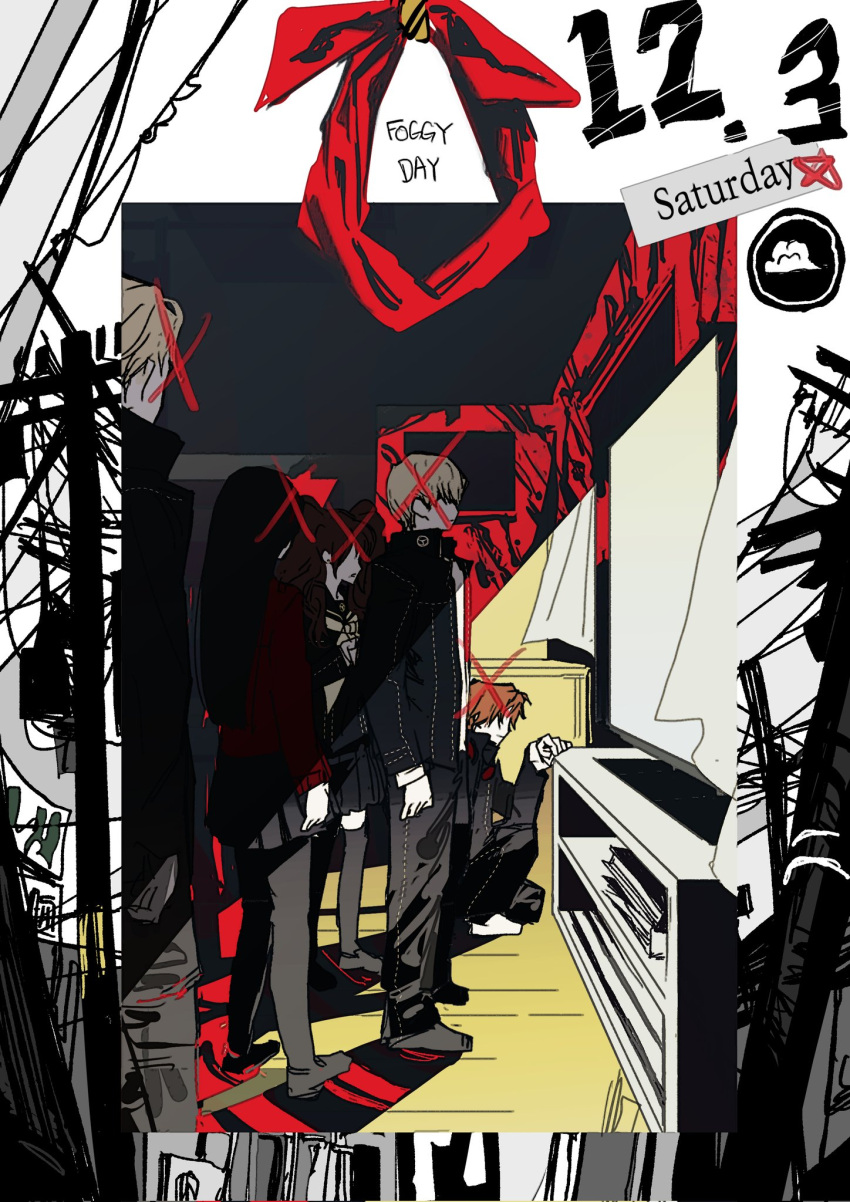 Safebooru - 2girls 3boys amagi yukiko black hair black jacket blonde ...