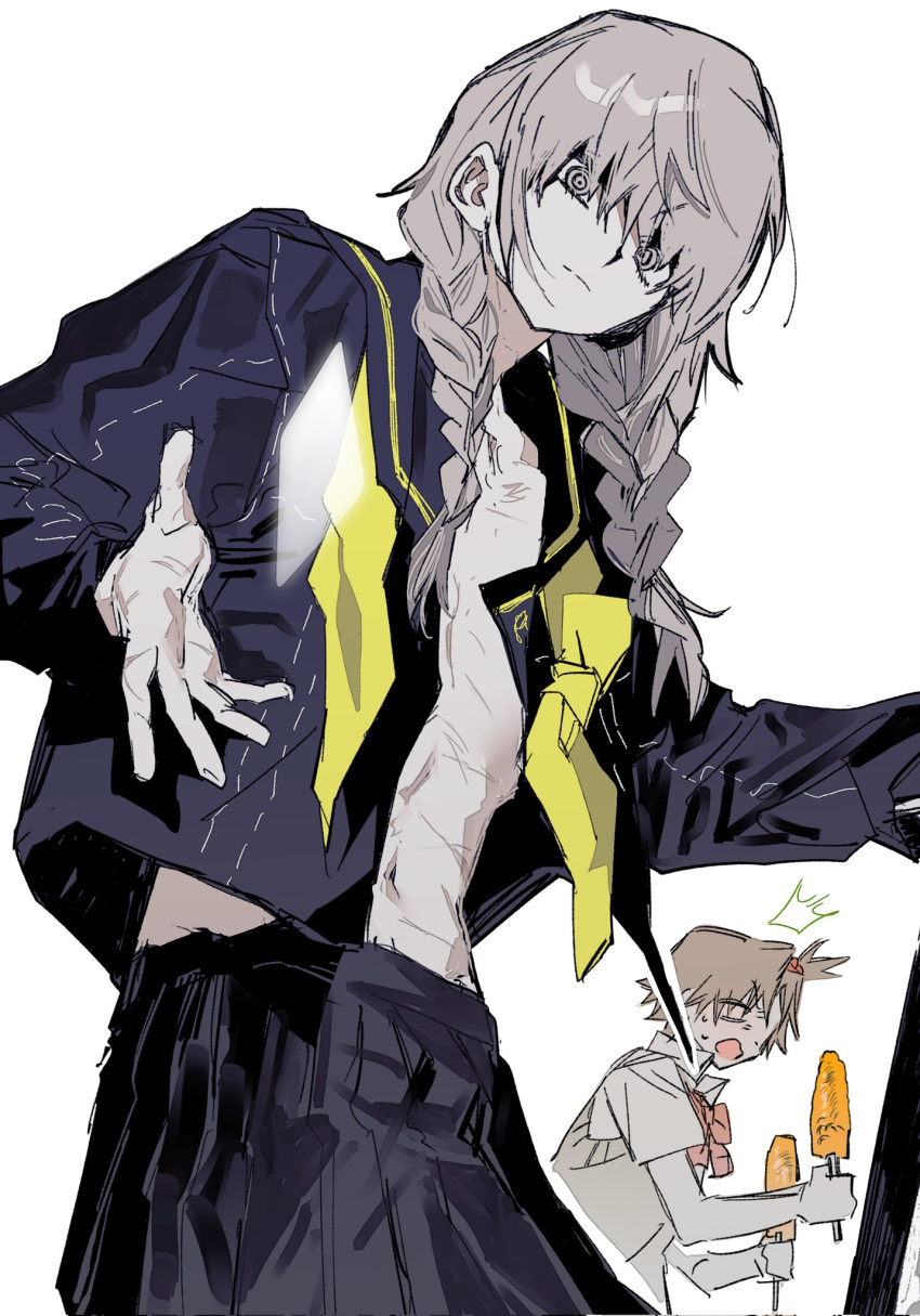 Safebooru - 2boys blue jacket bow braid brown hair closed mouth cowboy ...