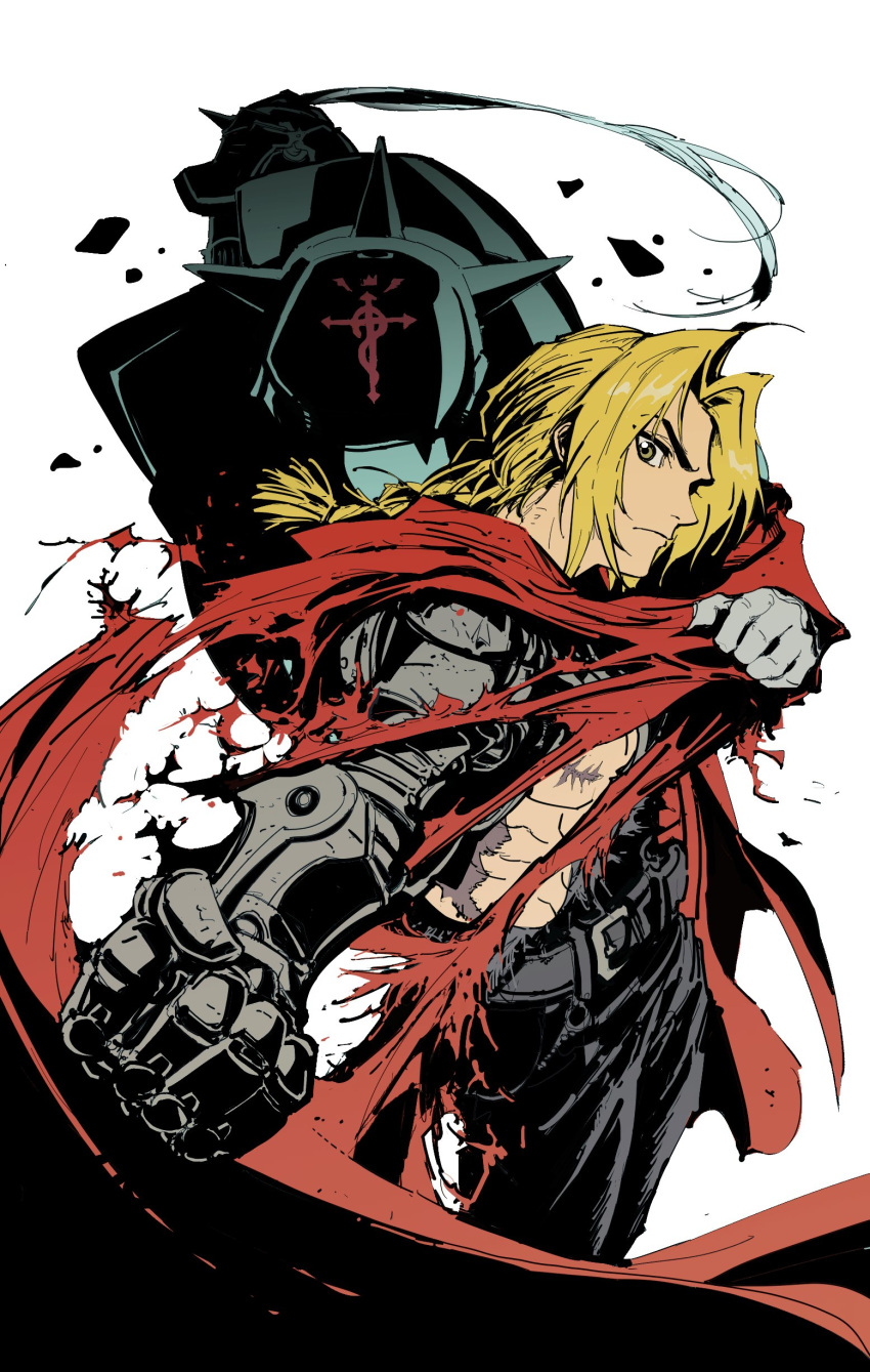 Safebooru - 2boys abs absurdres alphonse elric armor belt black pants black shirt blonde hair ...