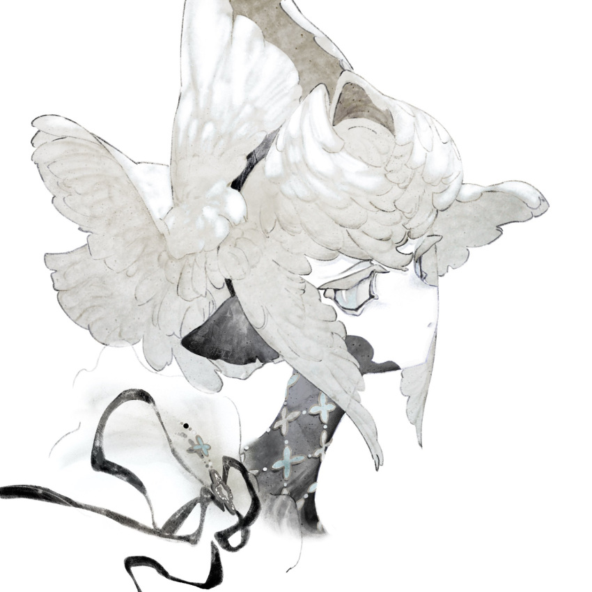 Safebooru - androgynous bird bird wings blue eyes closed mouth collar ...