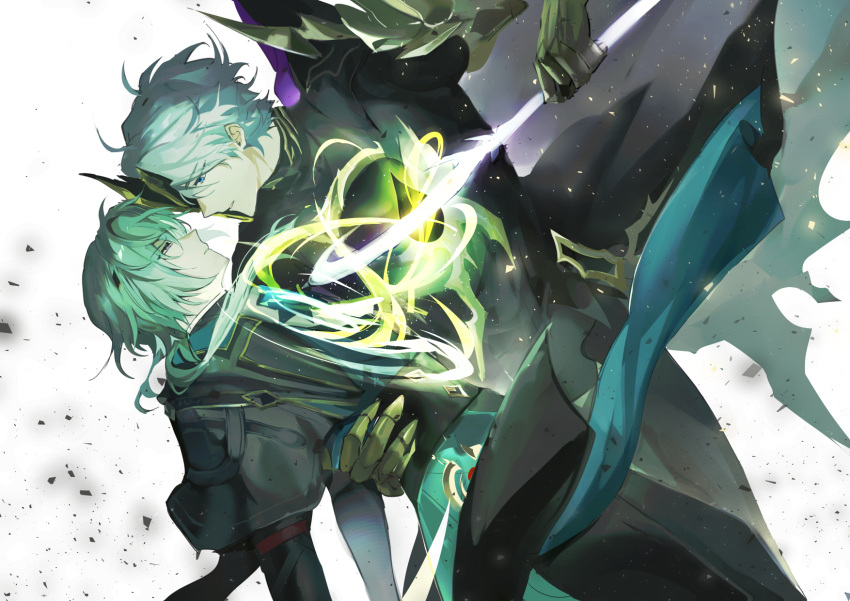 Safebooru - 2boys anaxa (honkai: star rail) aqua hair armored gloves ...