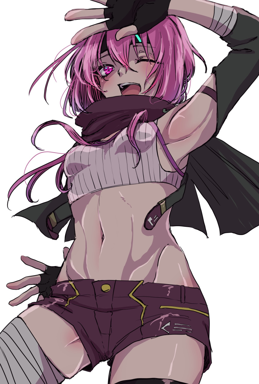 Safebooru - 1girl abs black gloves black shorts breasts gloves heaven burns red highres leia ...