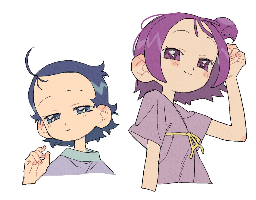 Safebooru - 2girls ahoge blue eyes blue hair blue shirt closed mouth ...