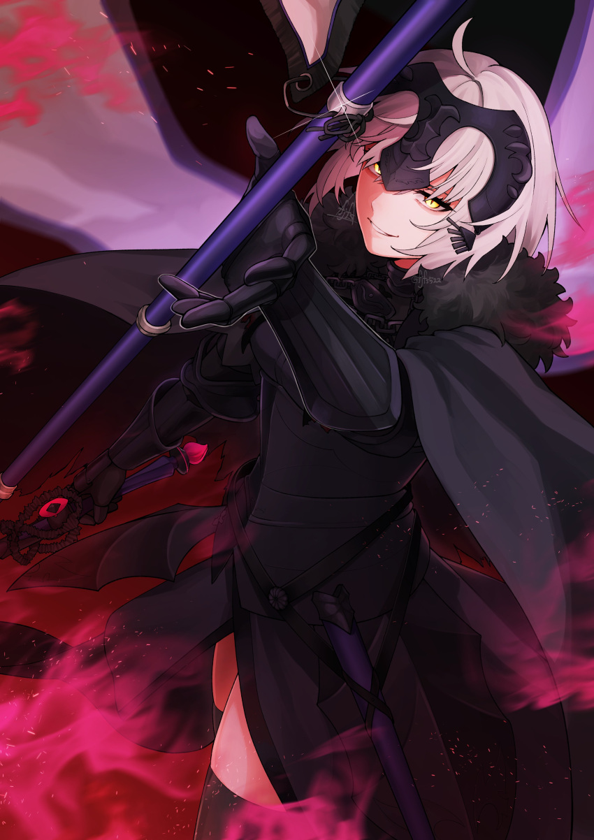 Safebooru - 1girl absurdres ahoge armor armored dress black armor black cape black dress cape ...