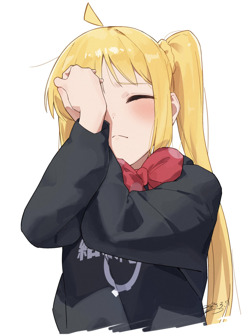 Safebooru - 1girl absurdres ahoge black shirt blonde hair blush bocchi the rock! bow bowtie ...