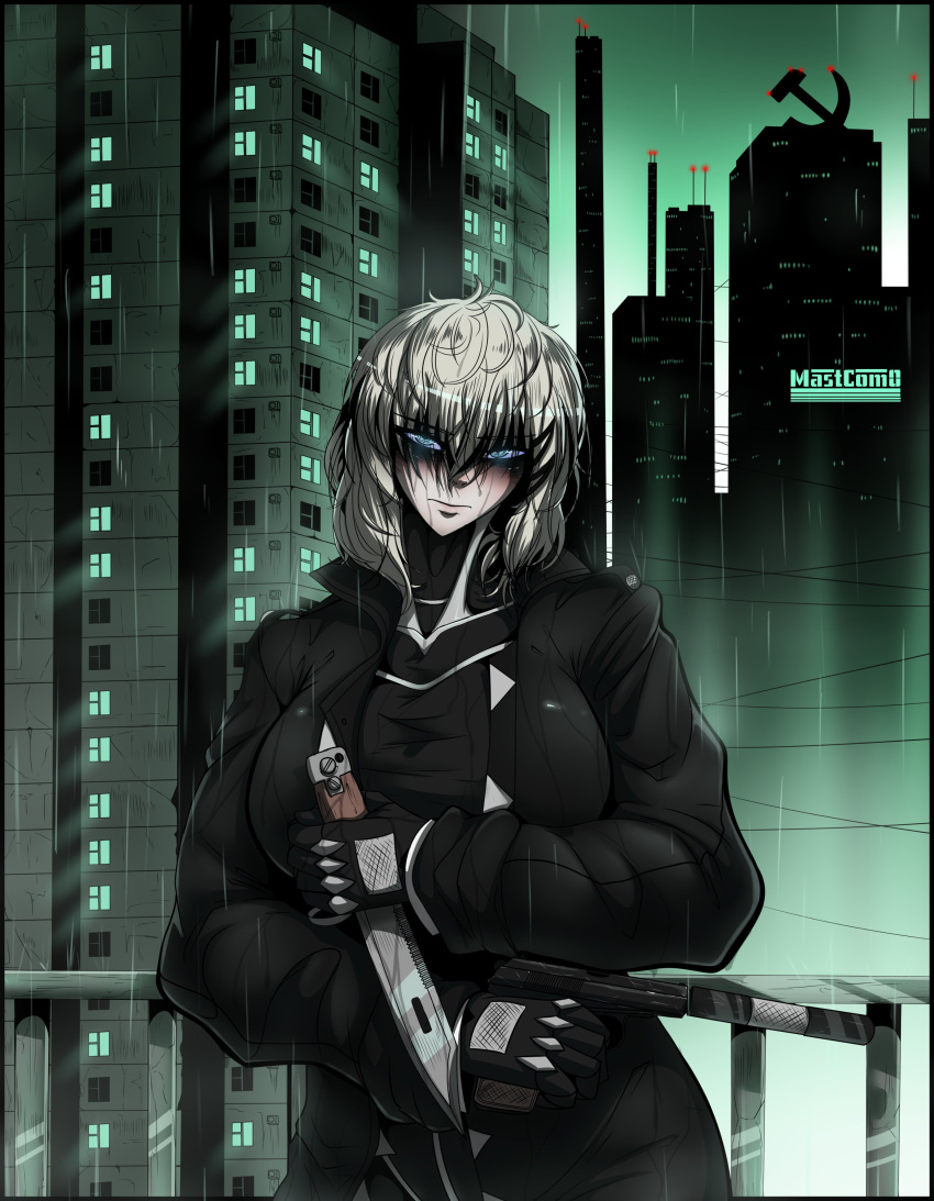 Safebooru - 1girl absurdres bags under eyes black bodysuit blue eyes bodysuit breasts coat ...