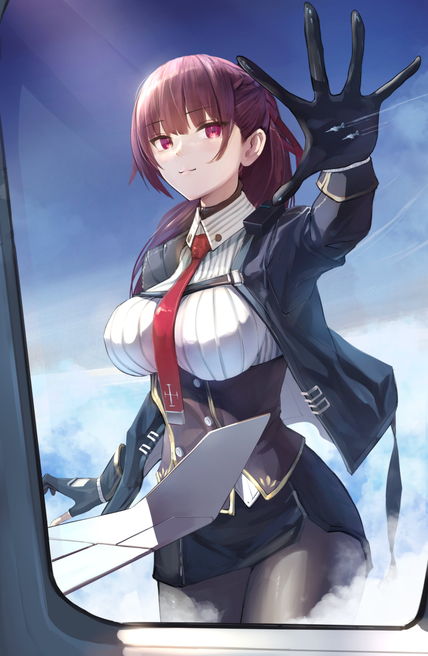 Safebooru - 1girl absurdres aircraft airplane black gloves black jacket ...