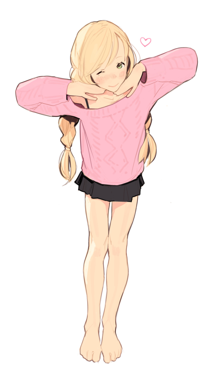Safebooru 1girl Bare Legs Barefoot Black Skirt Blonde Hair Braid 4900