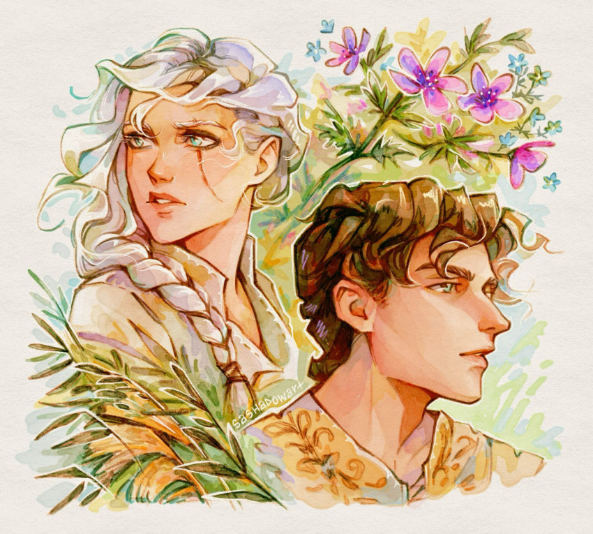 Safebooru - 1boy 1girl blue eyes braid braided ponytail brown hair ciri ...