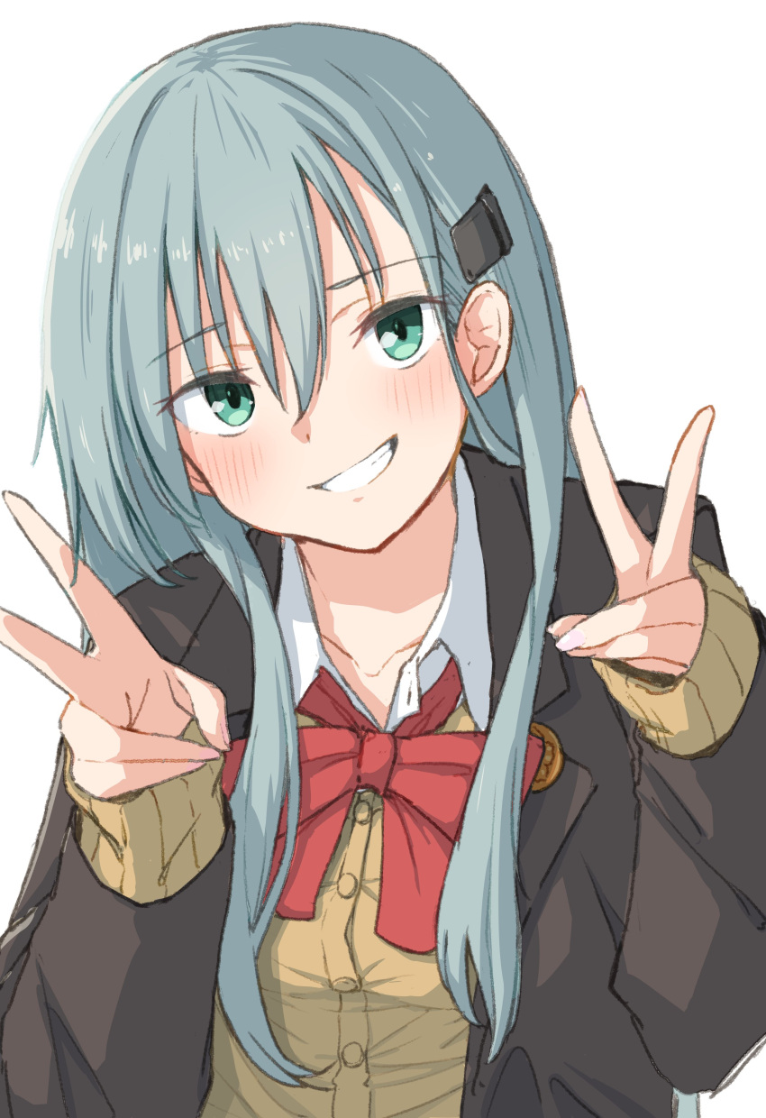 Safebooru - 1girl absurdres aqua eyes aqua hair brown cardigan brown jacket cardigan hair ...