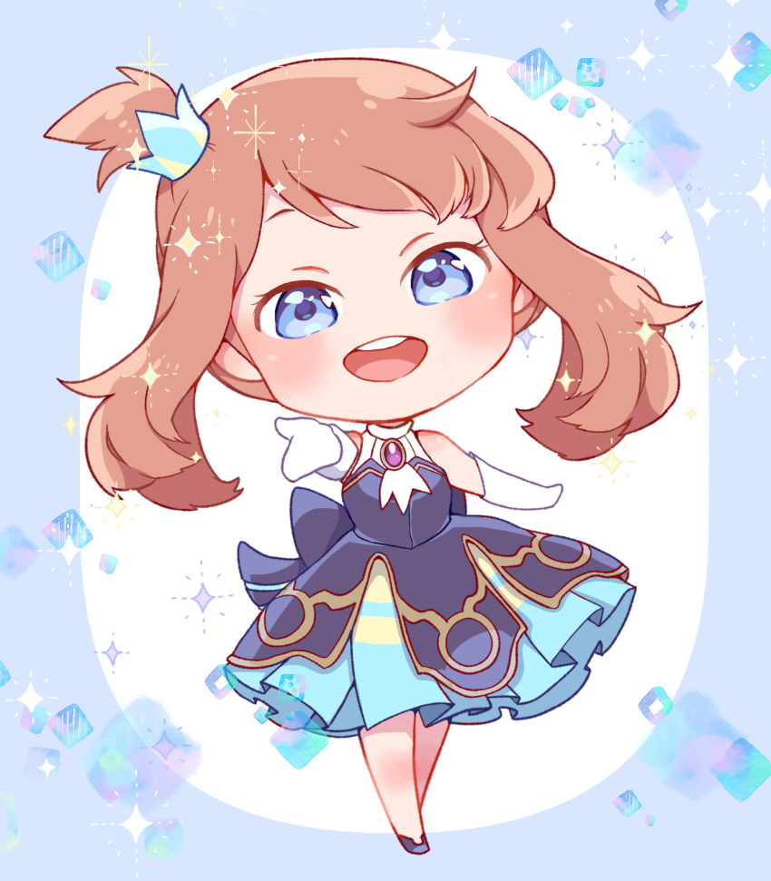 Safebooru - 1girl :d black dress blue eyes brown hair chibi chibi only dress elbow gloves full ...