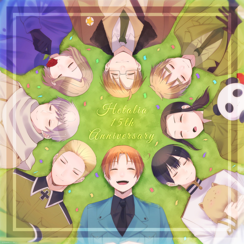 Safebooru - 6+boys ahoge america (hetalia) animal animal ears anniversary armband axis powers ...