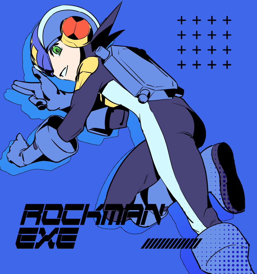 Safebooru - 1boy absurdres blue background blue bodysuit blue helmet bodysuit character name ...