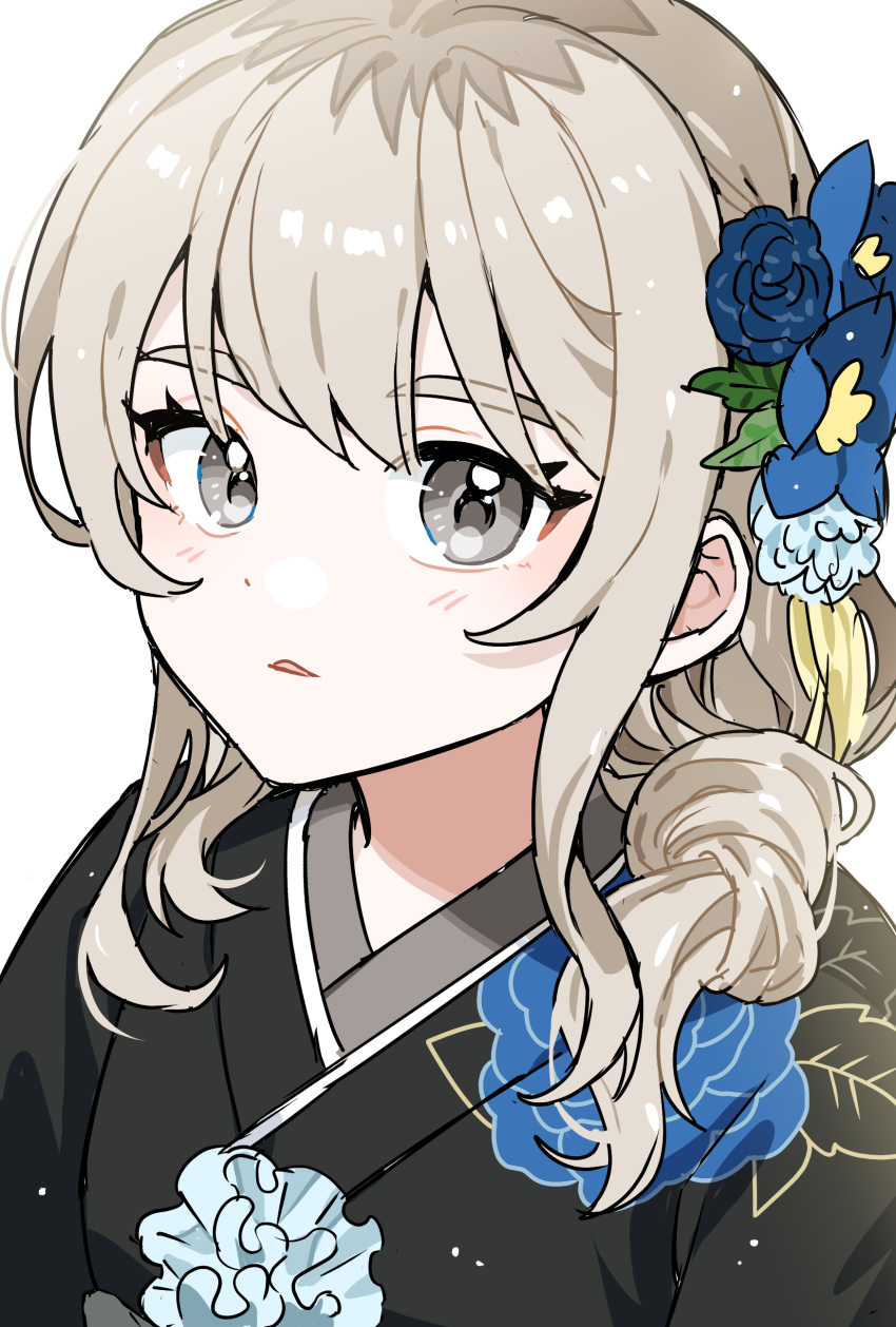 Safebooru - 1girl absurdres black kimono blush commentary request ...