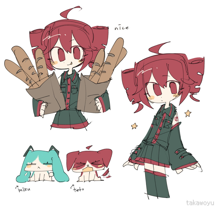 Safebooru - ahoge animalization baguette black shirt black skirt black ...