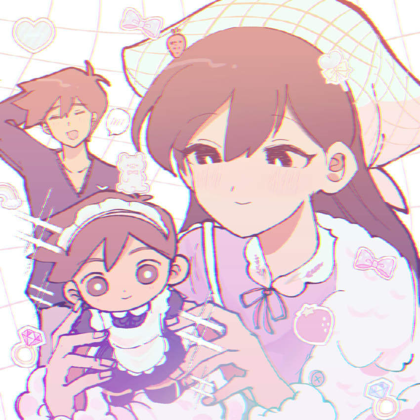 Safebooru - 1boy 1girl :d arm behind head black eyes black sweater ...