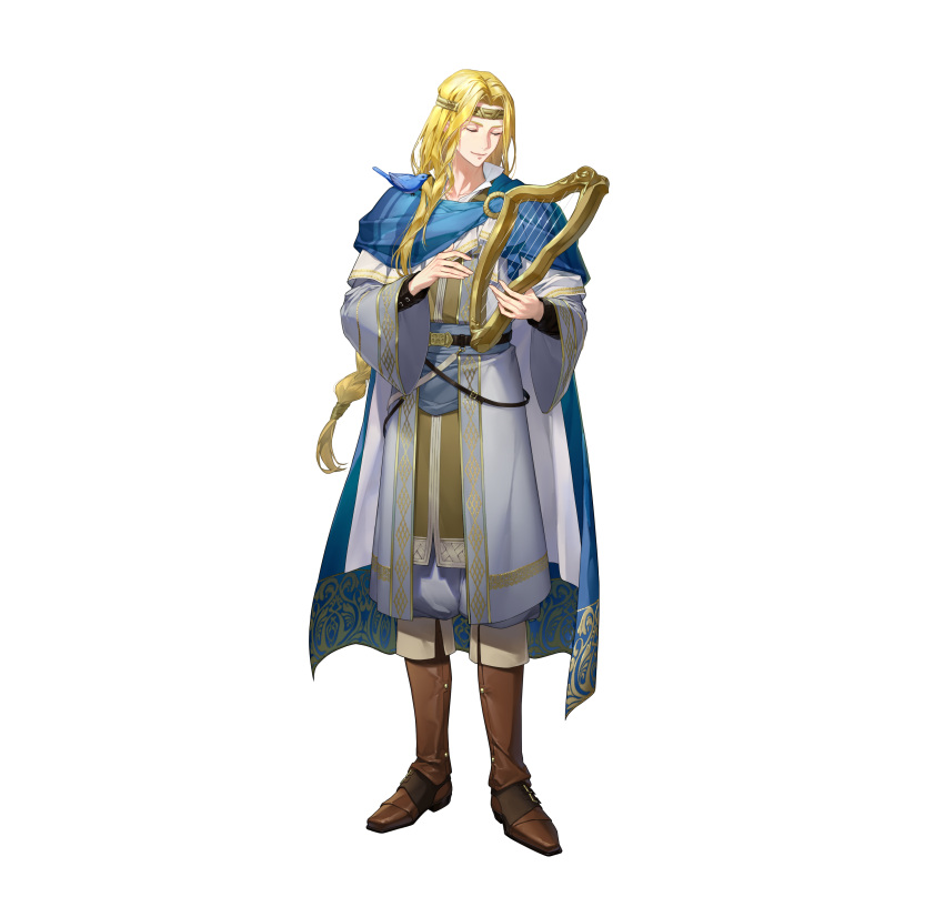 Safebooru - 1boy absurdres blonde hair blue cape boots braid braided ponytail brown boots cape ...