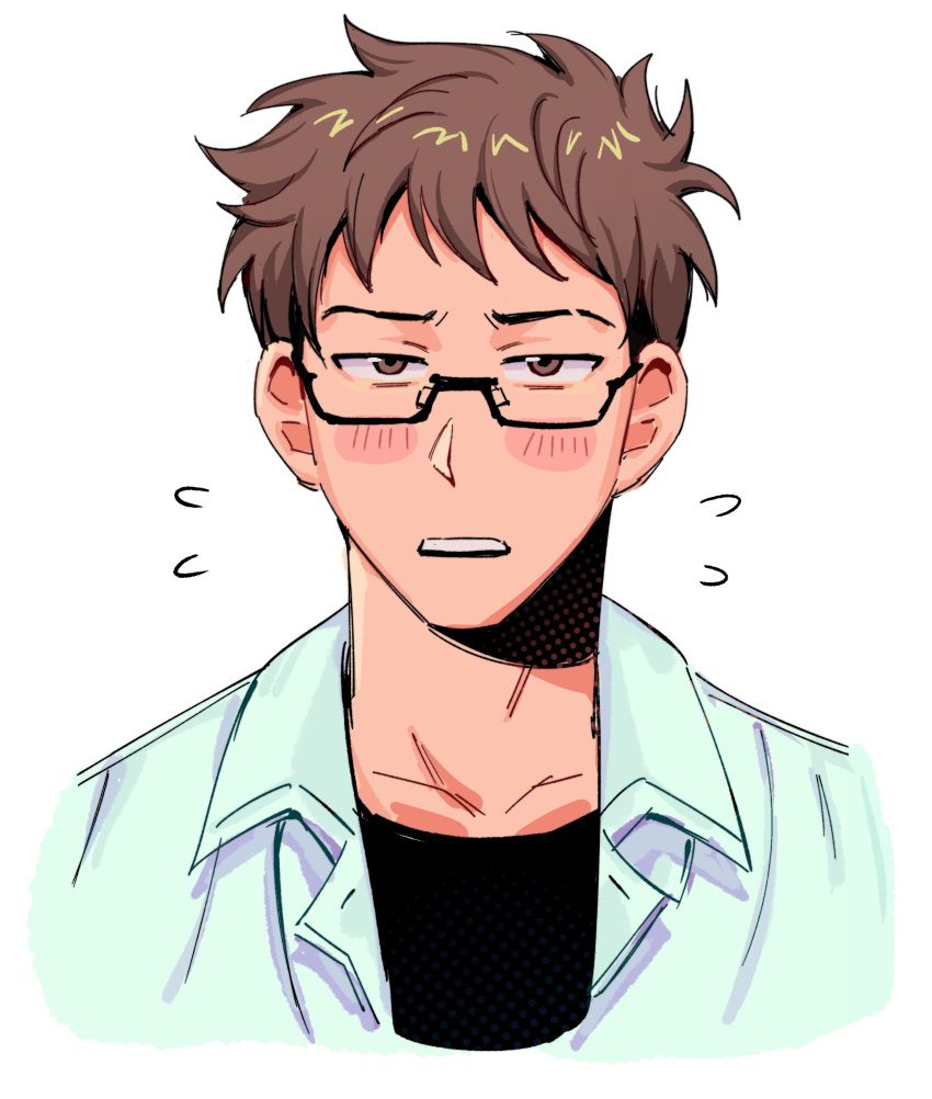 Safebooru - 1boy absurdres black shirt blush brown eyes brown hair collared shirt eyebrow cut ...