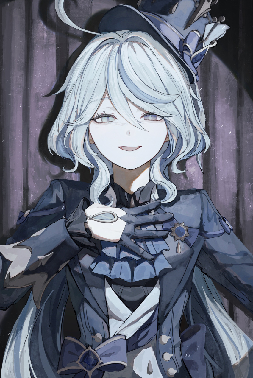 Safebooru - 1girl absurdres ahoge ascot black gloves black jacket blue ascot blue bow blue eyes ...