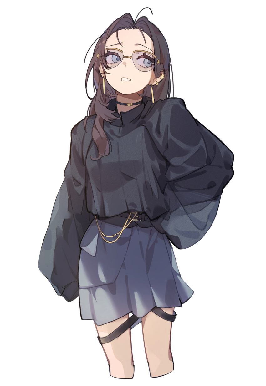 Safebooru - 1girl ahoge belt black choker black shirt blowing kiss choker ear piercing earrings ...