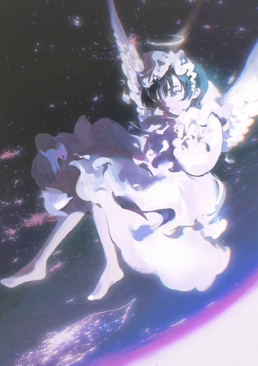 Safebooru - 1girl absurdres aged down alien stage barefoot black hair child commentary dress ...