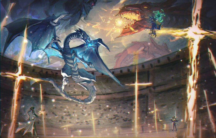 Safebooru - 4boys arena battle blue-eyes white dragon blue skin colored ...