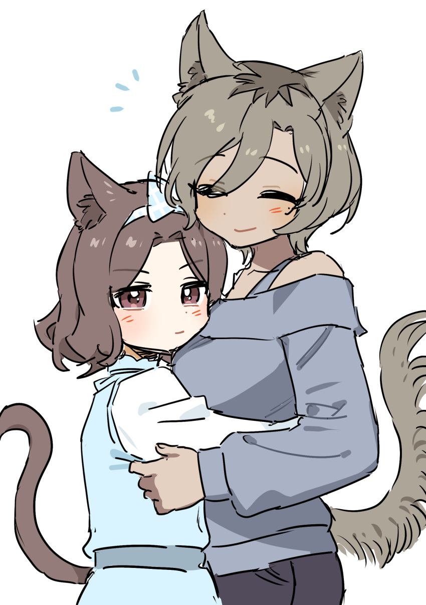 Safebooru - 2girls absurdres animal ears blue dress blue sweater brown hair cat ears cat girl ...