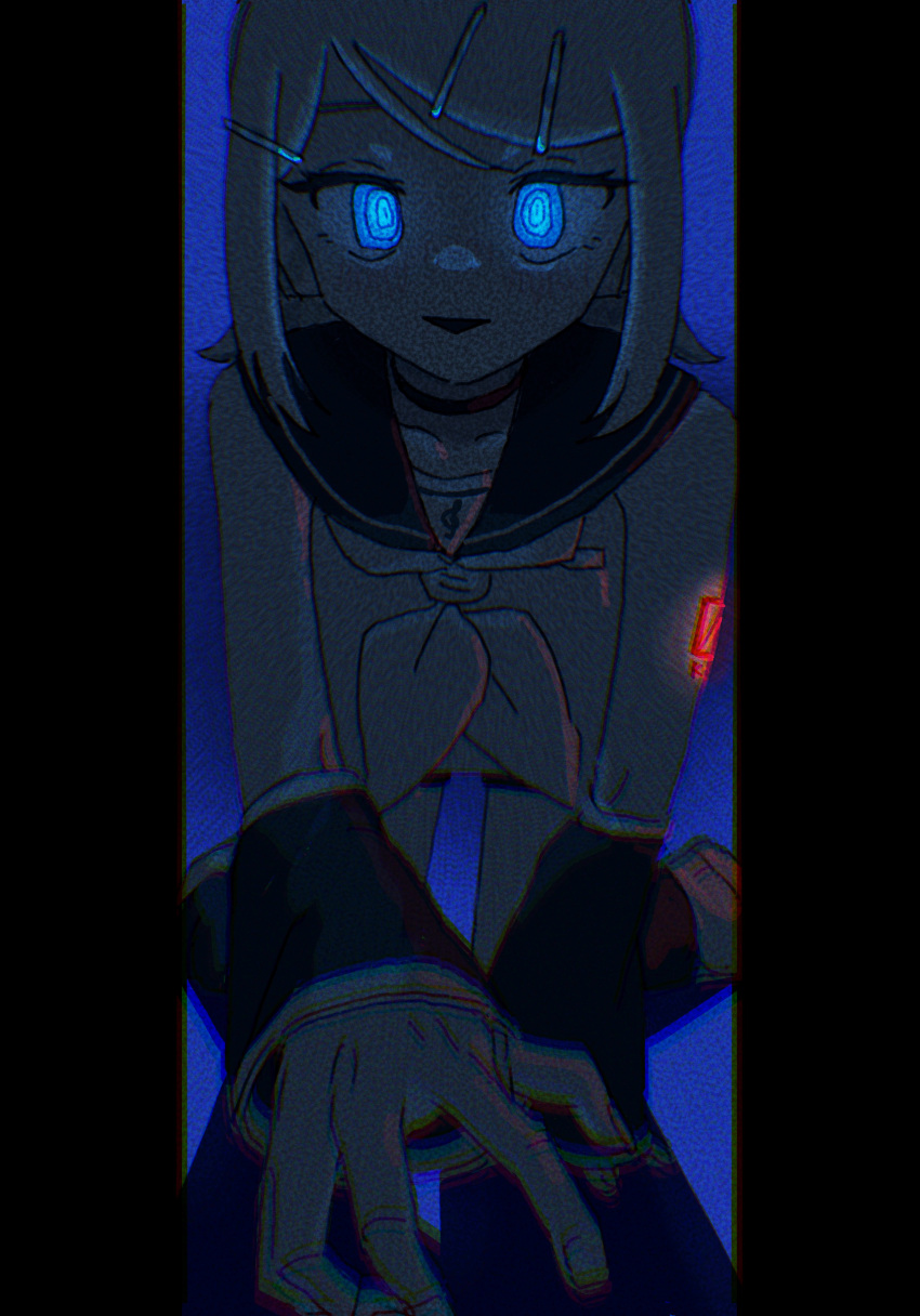 Safebooru - 1girl absurdres bare shoulders black choker black sailor collar blue theme choker ...