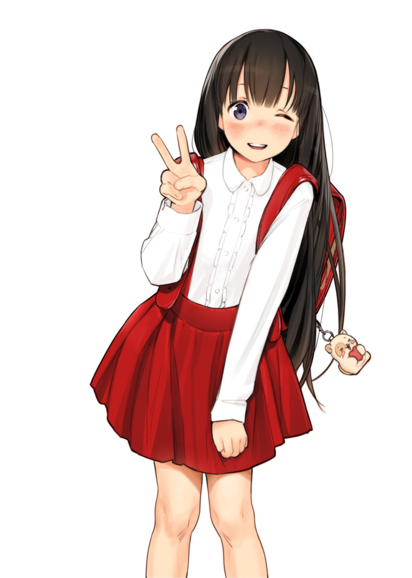 Safebooru - 1girl backpack bag black hair blush charm (object) commission flat chest highres ...