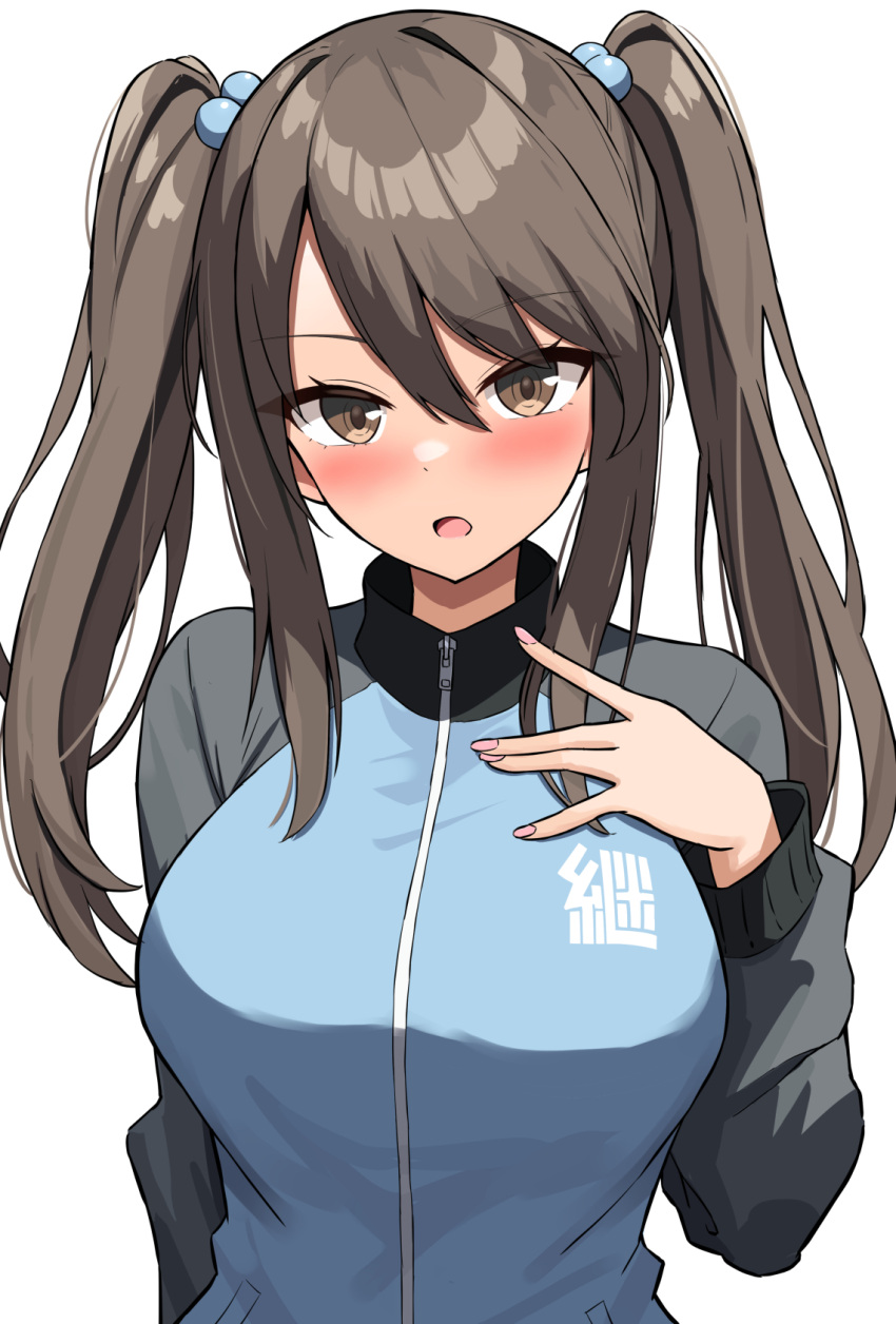 Safebooru - 1girl alternate hairstyle amenocchi blue jacket blush brown eyes brown hair girls ...