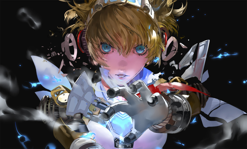Safebooru - 1girl aigis (persona) black background blazpu blonde hair ...