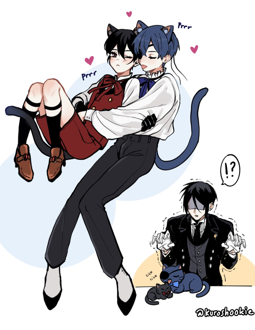 Safebooru - 3boys animal ears black hair blue hair bow butler cat cat ...