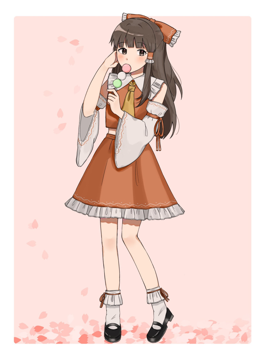 Safebooru - 1girl ascot black shoes blush bow brown eyes brown hair commentary request dango ...