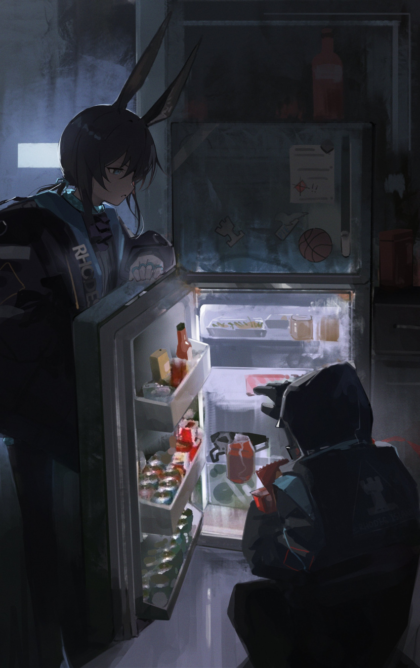 Safebooru - 1girl 1other absurdres amiya (arknights) animal ears arknights black coat black ...