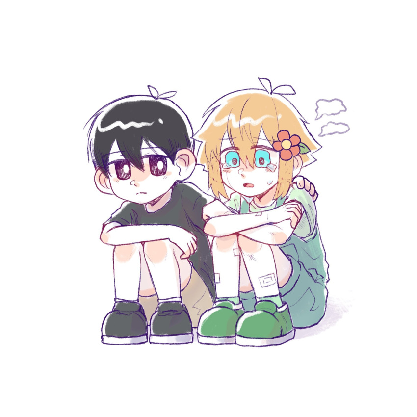 Safebooru - 2boys aged down alternate costume antenna hair bandaid bandaid on leg basil (faraway ...