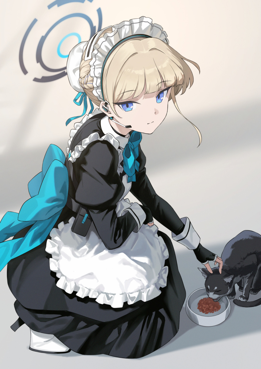 Safebooru - 1girl apron black dress black gloves blonde hair blue ...