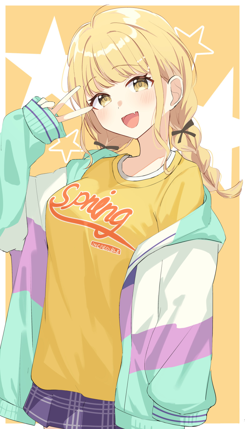 Safebooru - 1girl absurdres atisa87044728 black ribbon blonde hair blue skirt border braid ...