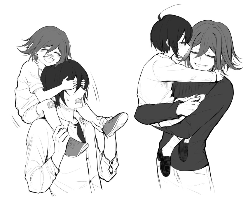 Safebooru - 2boys aged down alternate costume bandaid bandaid on face bandaid on knee bandaid on ...