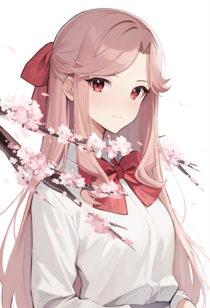 Safebooru - 1girl absurdres alternate eye color blush bow bowtie branch brown hair cherry ...