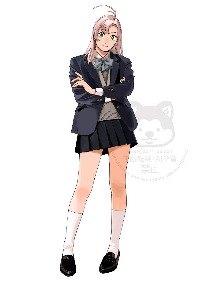 Safebooru - 1girl absurdres alternate costume antenna hair black jacket black shoes black skirt ...